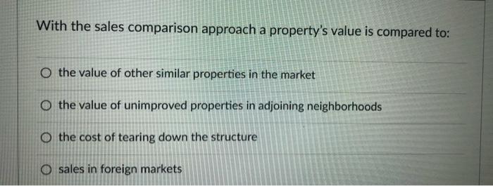 Solved With the sales comparison approach a property's value | Chegg.com