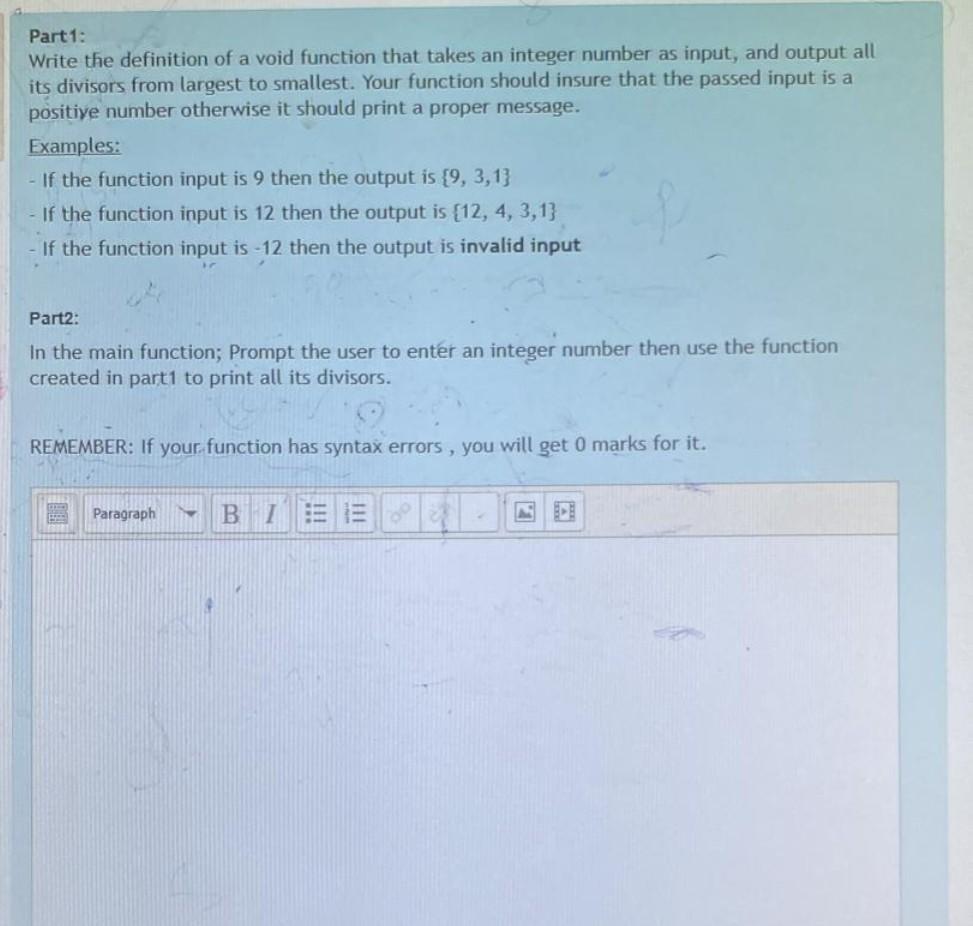 Solved Part 1 Write The Definition Of A Void Function That 8085