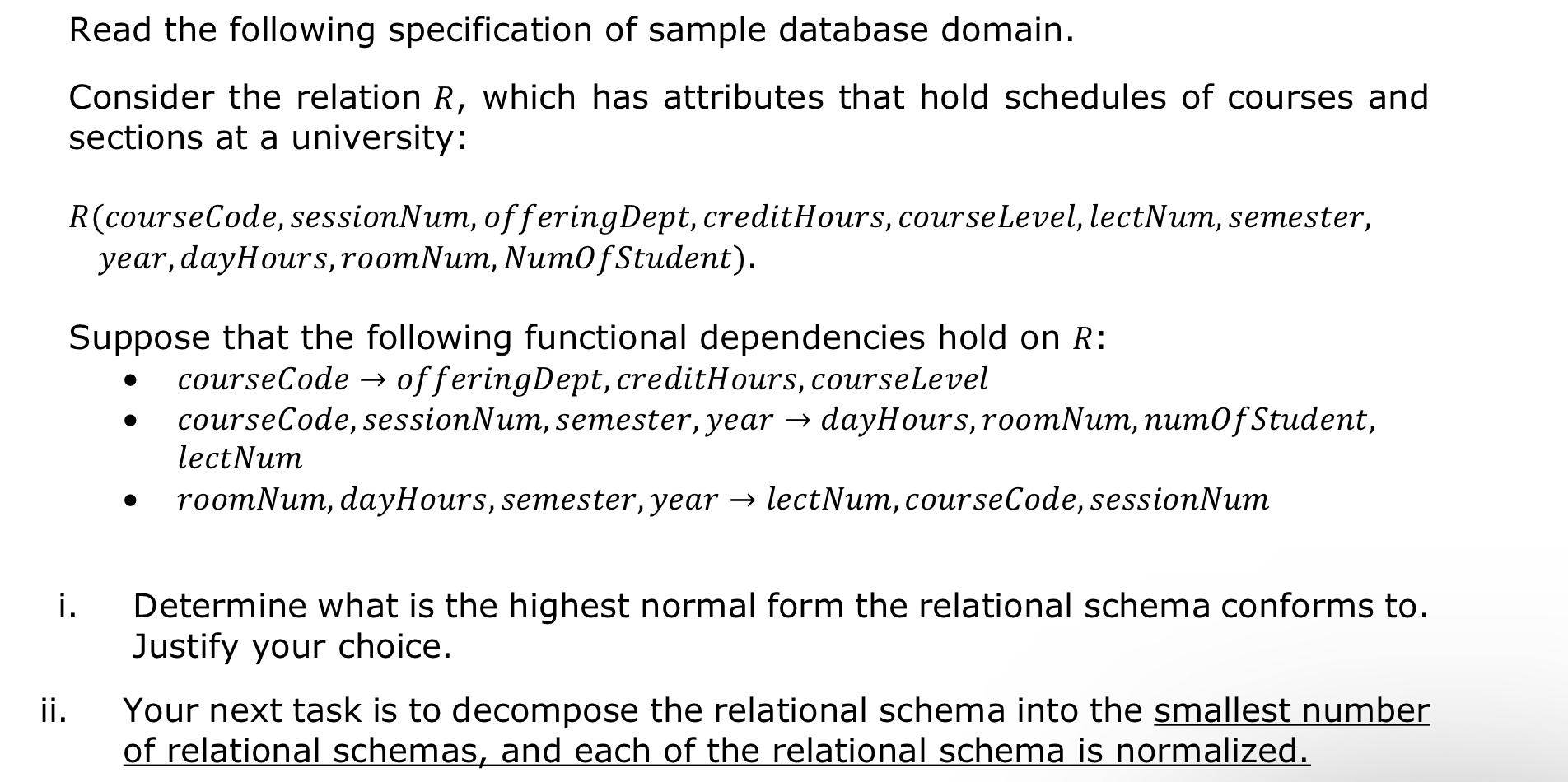Read the following specification of sample database | Chegg.com