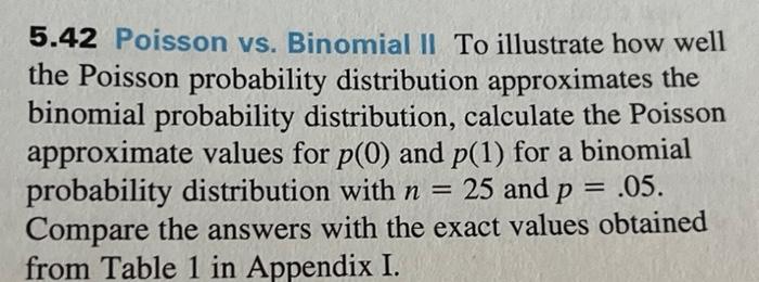 Solved 5.42 Poisson vs. Binomial II To illustrate how well | Chegg.com