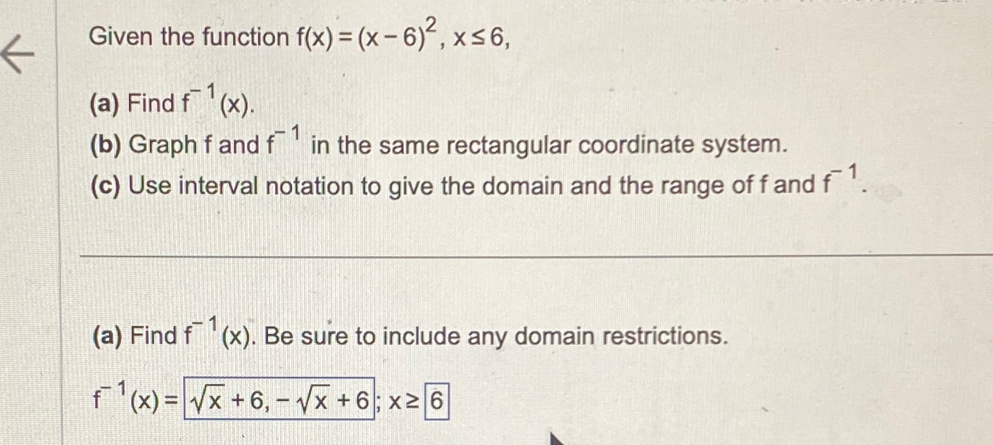 Solved Given The Function F X X 6 2 X≤6 A ﻿find