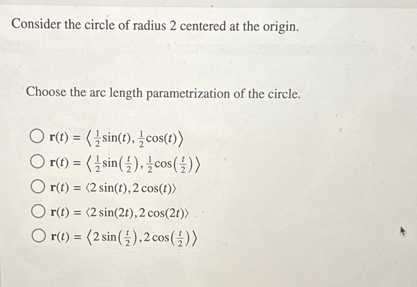Solved Consider the circle of radius 2 ﻿centered at the | Chegg.com