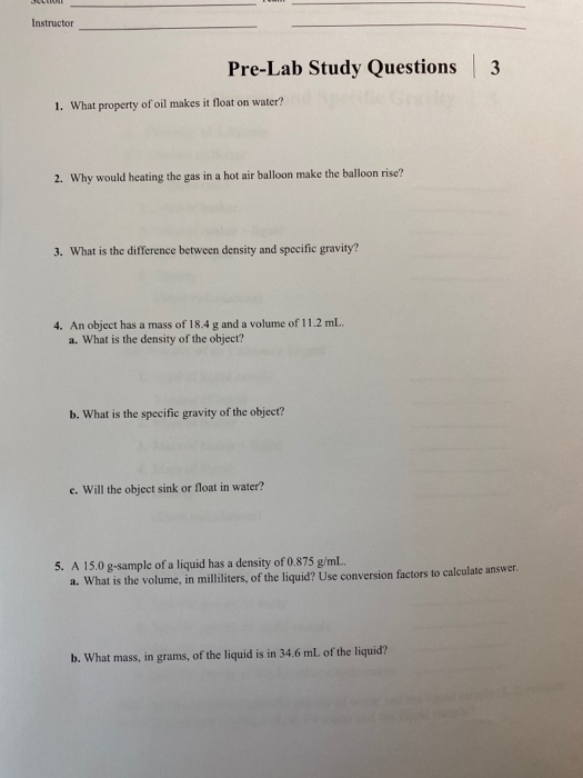 Solved Instructor Pre-Lab Study Questions 3 1. What property | Chegg.com