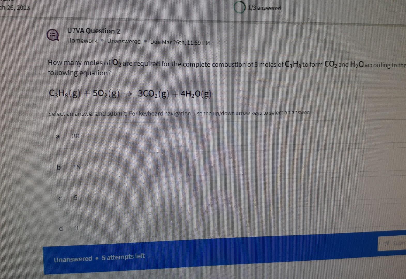 Solved How many moles of O2 are required for the complete | Chegg.com