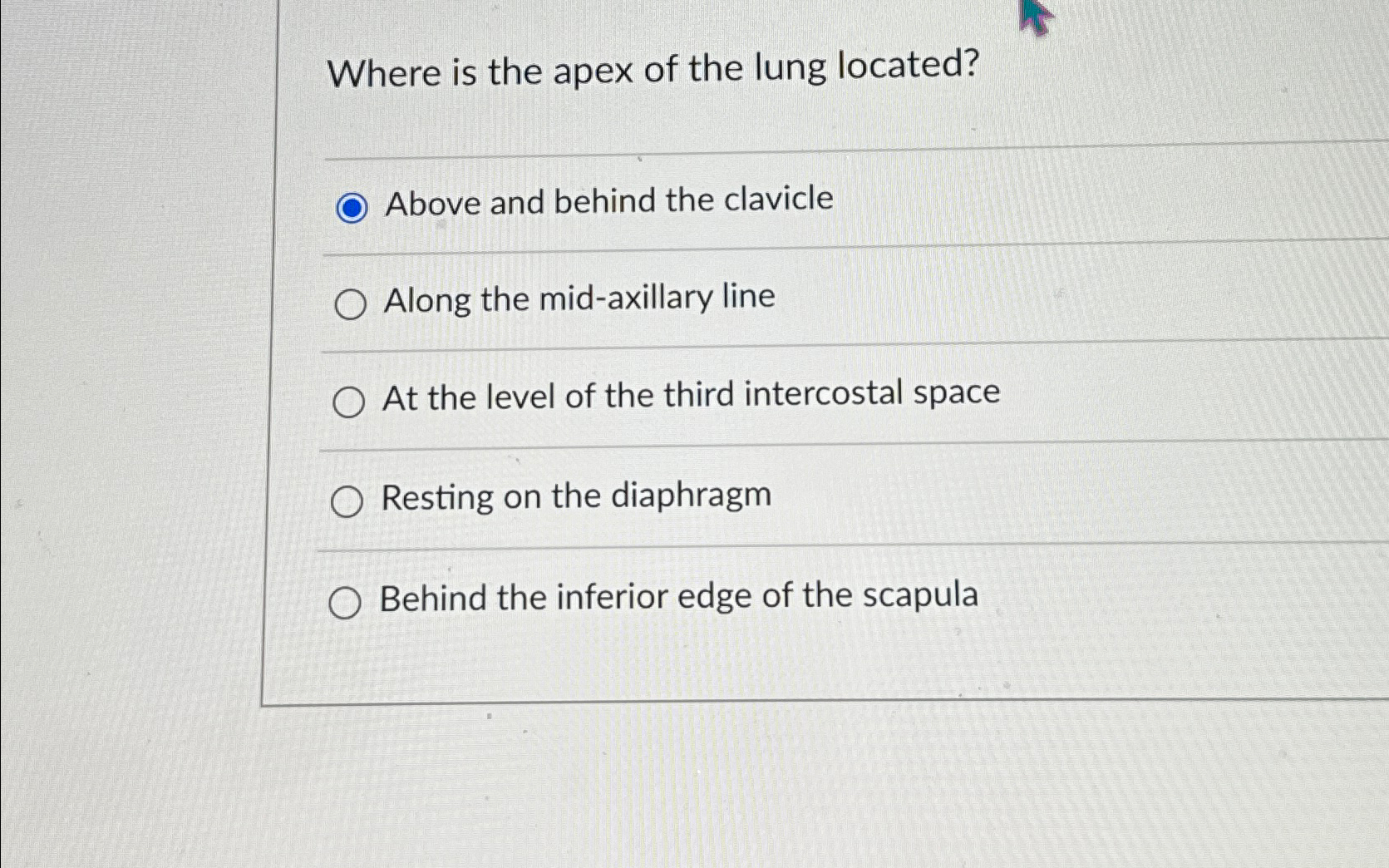 Solved Where is the apex of the lung located?Above and | Chegg.com