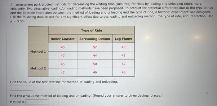 Solved An amusement park studied methods for decreasing the | Chegg.com