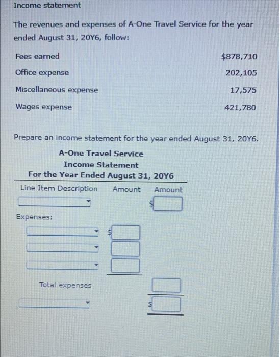 Solved Income statement The revenues and expenses of A-One | Chegg.com