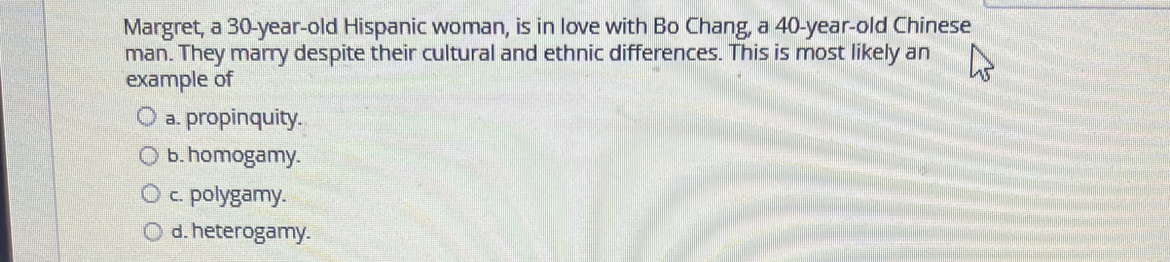 Solved Margret, a 30 -year-old Hispanic woman, is in love | Chegg.com