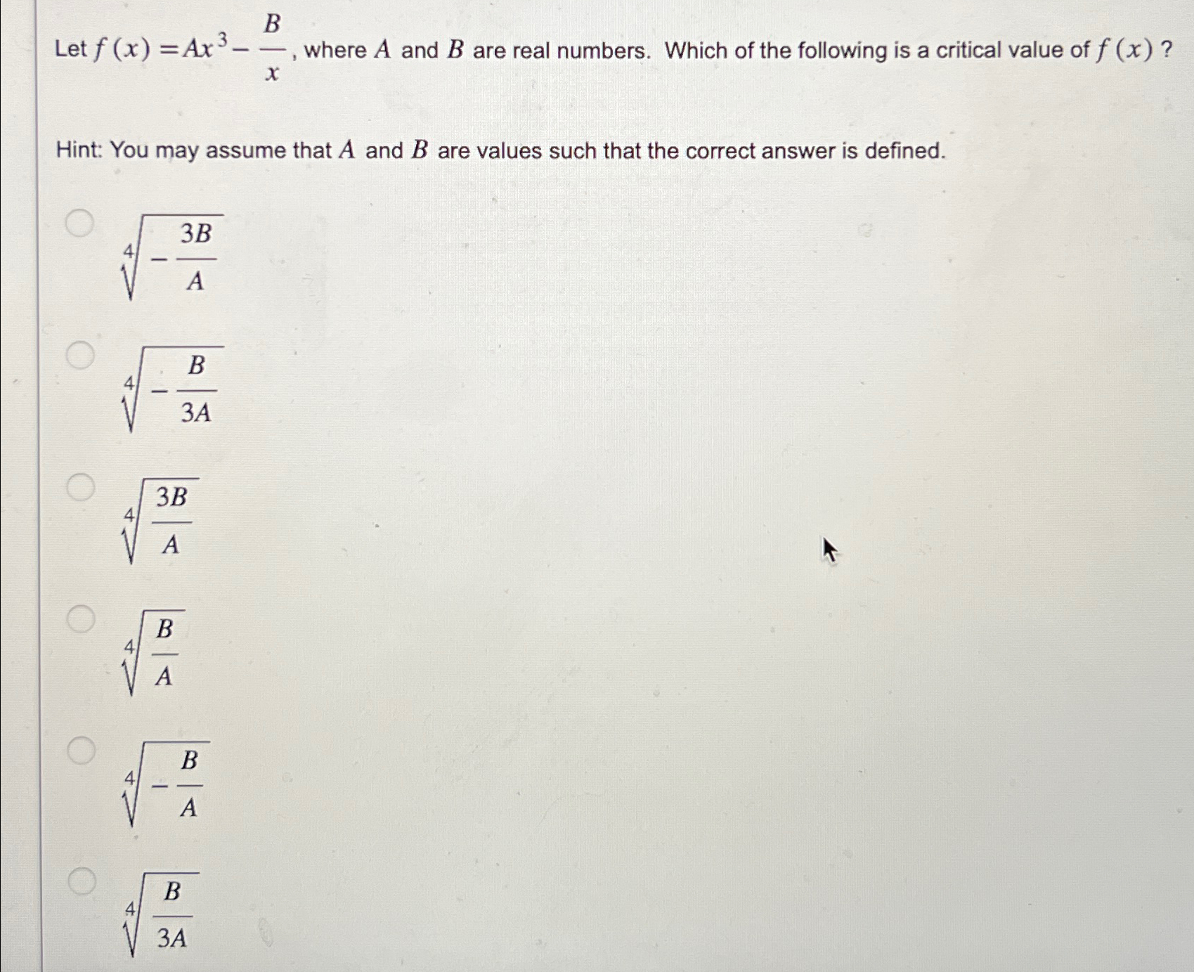 Solved Let f(x)=Ax3-Bx, ﻿where A and B ﻿are real numbers. | Chegg.com