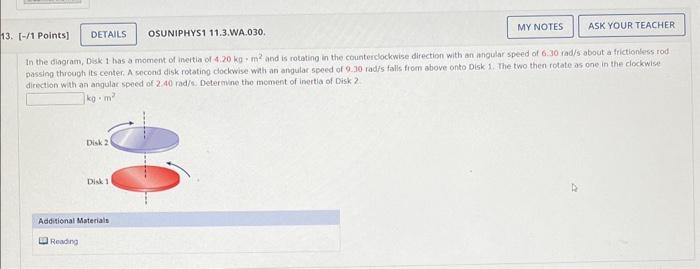 Solved In the diagram, Disk 1 has a moment of inertia of | Chegg.com