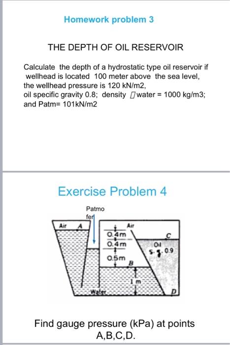 Solved THE DEPTH OF OIL RESERVOIR Calculate the depth of a | Chegg.com
