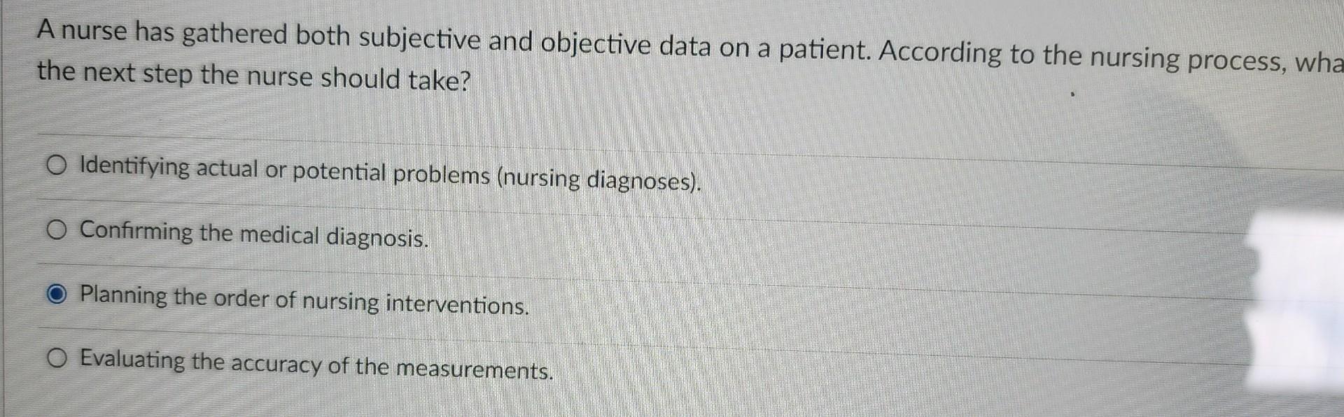 Solved A nurse has gathered both subjective and objective | Chegg.com