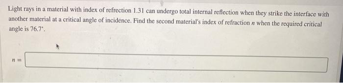 Solved Light rays in a material with index of refrection | Chegg.com