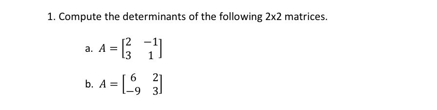 Solved Compute the determinants of the following 2×2 | Chegg.com