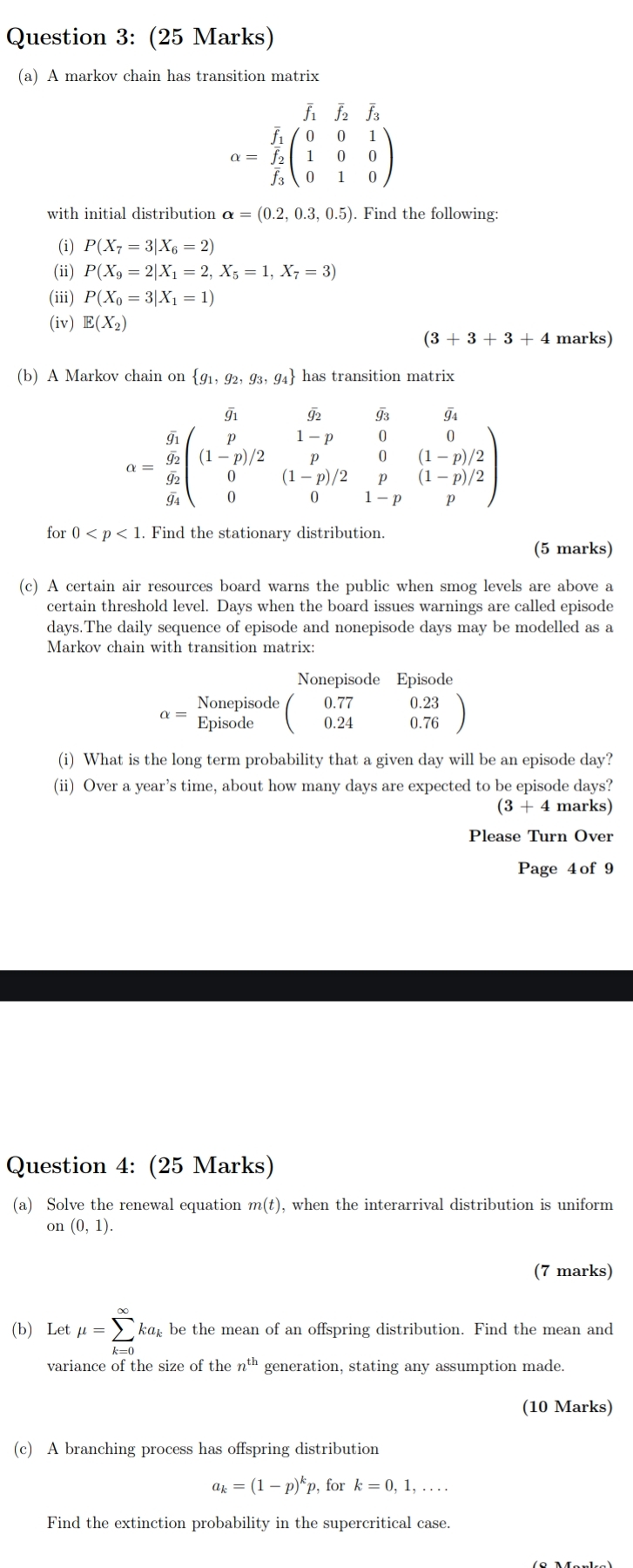 Question 3: (25 ﻿Marks)(a) ﻿A markov chain has | Chegg.com