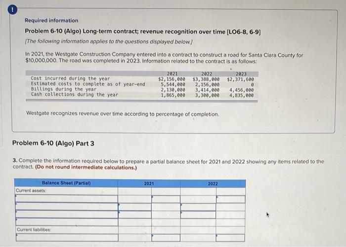 Solved Required information Problem 6-10 (Algo) Long-term | Chegg.com