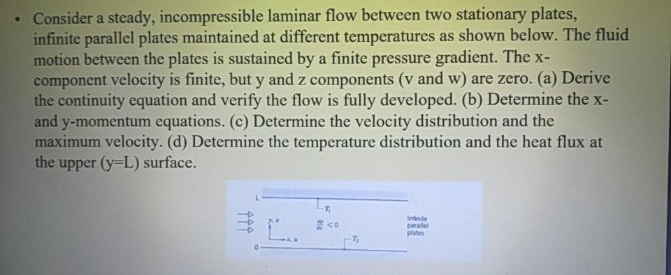 Solved • Consider a steady, incompressible laminar flow | Chegg.com
