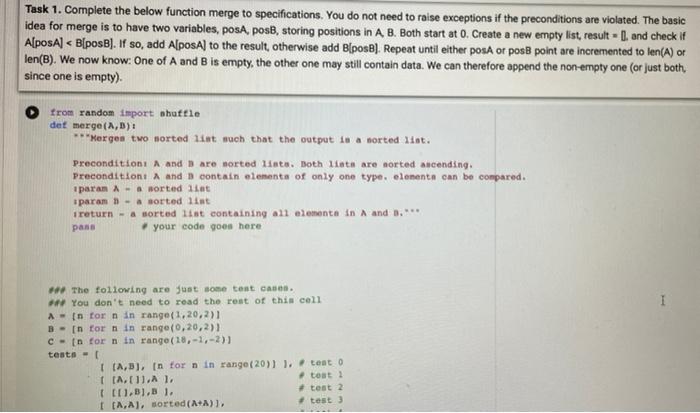 Solved Task 1. Complete the below function merge to | Chegg.com