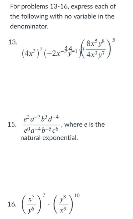 Solved For problems 13-16, express each of the following | Chegg.com