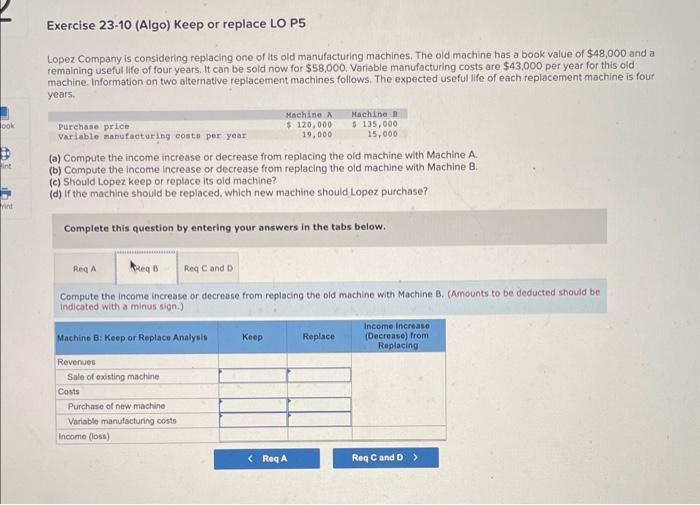 Solved Exercise 23-10 (Algo) Keep or replace LO P5 Lopez | Chegg.com