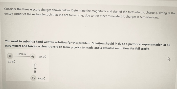 Solved Consider the three electric charges shown below. | Chegg.com