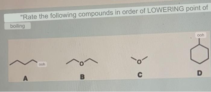 Solved "Rate the following compounds in order of LOWERING | Chegg.com