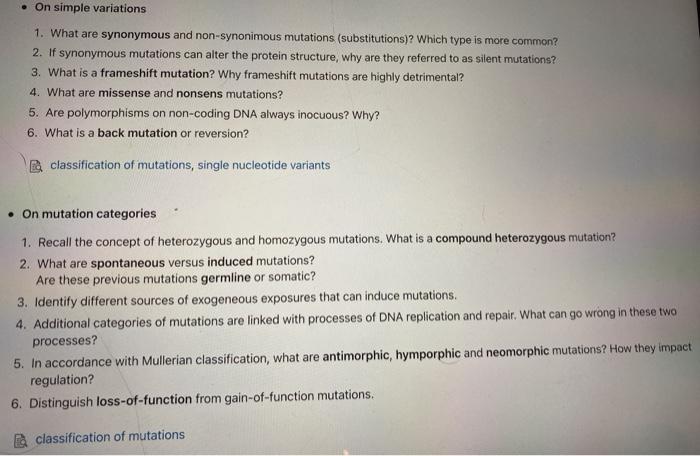 Solved . On simple variations 1. What are synonymous and | Chegg.com