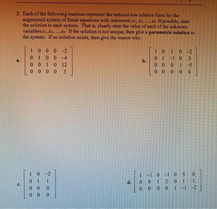 Solved 2. Each of the following matrices represent the | Chegg.com