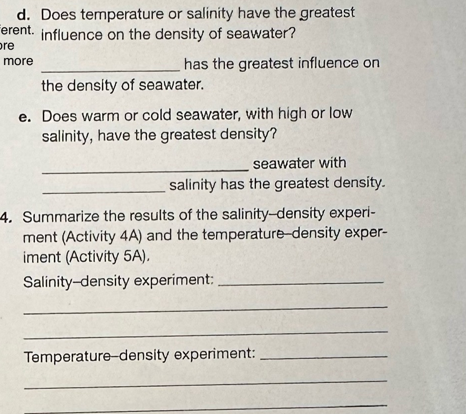 Solved d. ﻿Does temperature or salinity have the greatest | Chegg.com