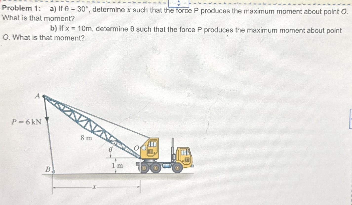 Solved Problem 1: a) ﻿If θ=30°, ﻿determine x ﻿such that the | Chegg.com