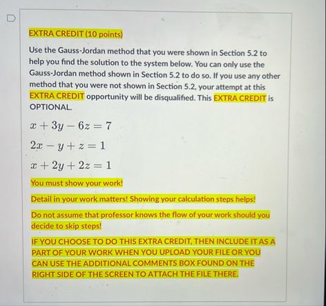 Solved EXTRA CREDIT (10 ﻿points)Use the Gauss-Jordan method | Chegg.com