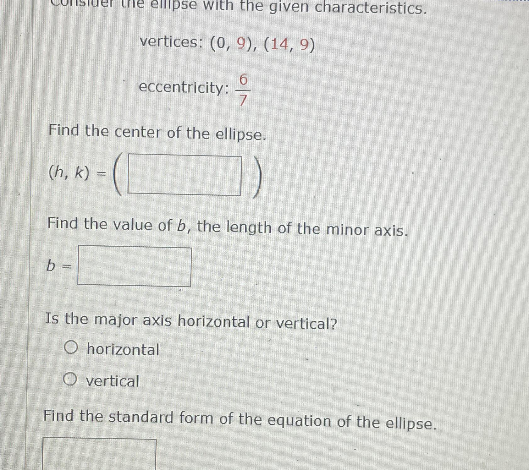 Solved the empse with the given characteristics.\\nvertices: | Chegg.com