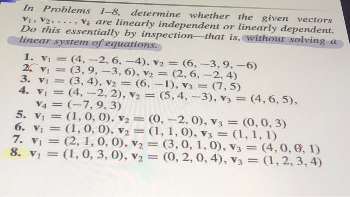 Solved In Problems 1-8, determine whether the given vectors | Chegg.com