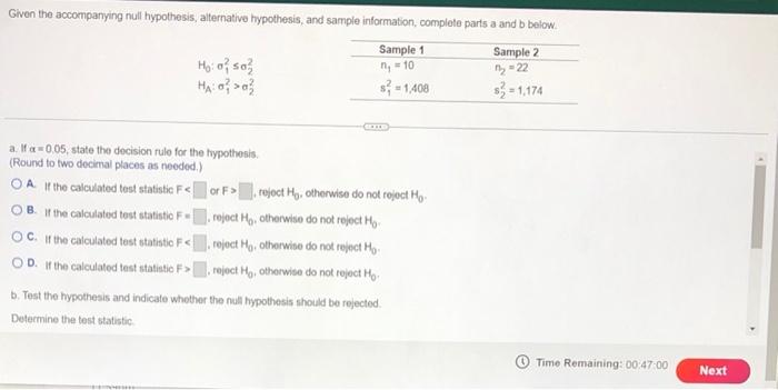 Solved Given the accompanying null hypothesis, alternative | Chegg.com