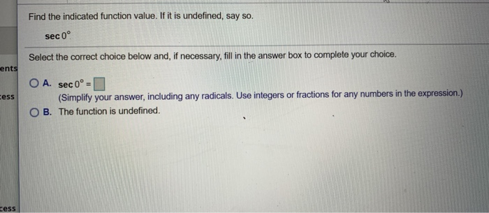 Solved Find the indicated function value. If it is | Chegg.com