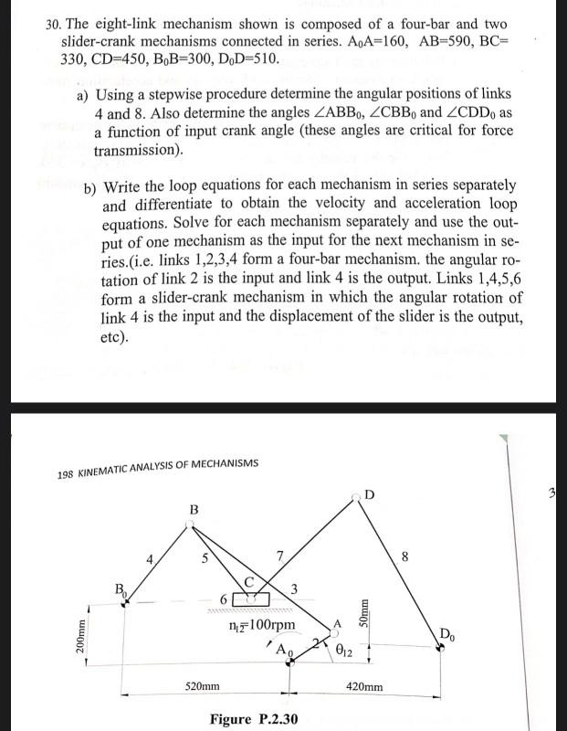 Solved 30. The eight-link mechanism shown is composed of a | Chegg.com