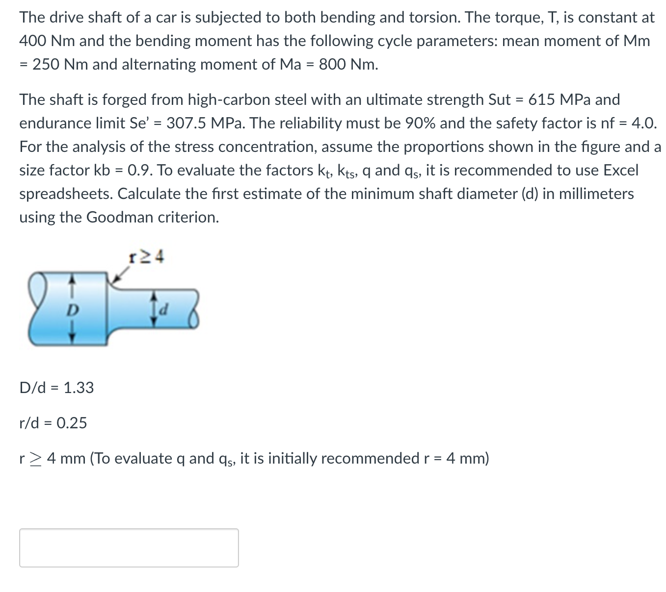 Solved The drive shaft of a car is subjected to both bending | Chegg.com