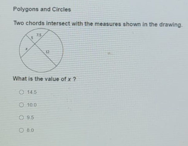 Solved Polygons and Circles Two chords intersect with the | Chegg.com