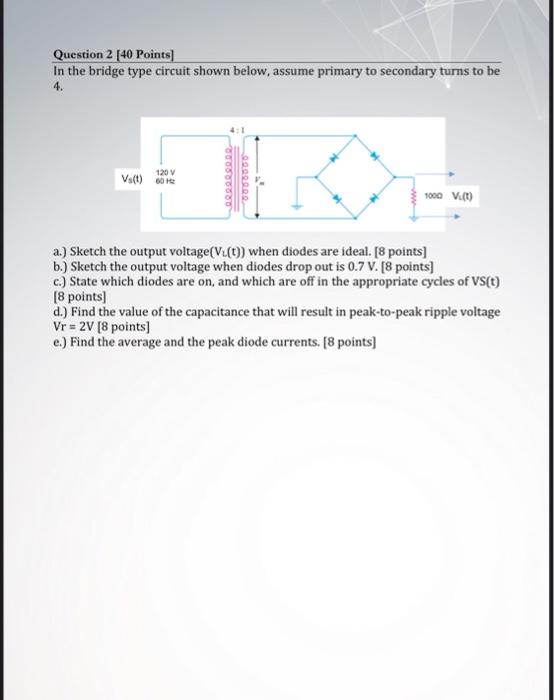 Solved Question 2 [40 Points] In the bridge type circuit | Chegg.com
