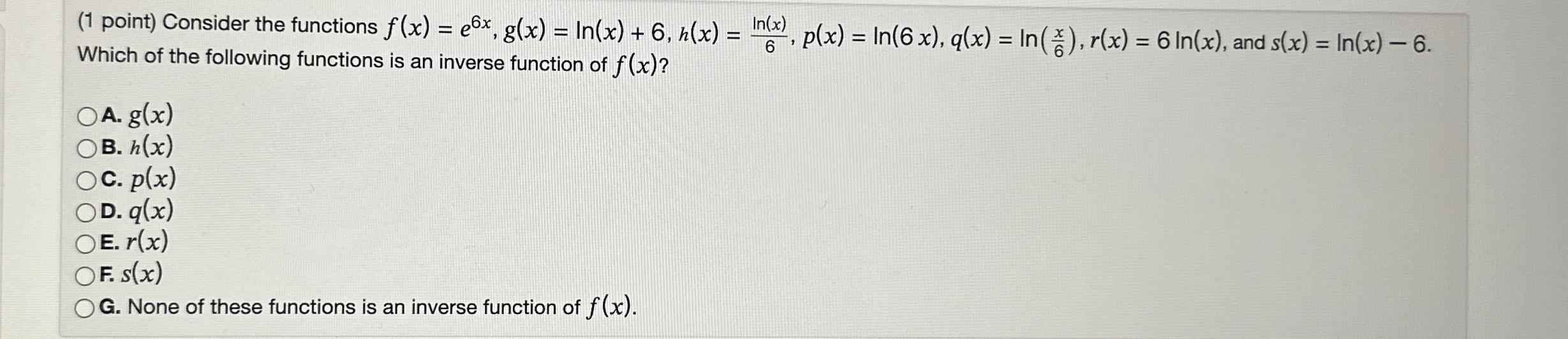 Solved (1 ﻿point) ﻿Consider the functions | Chegg.com