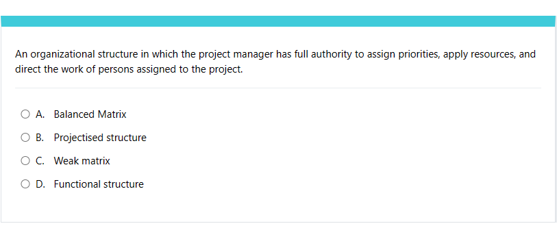 Solved An organizational structure in which the project | Chegg.com
