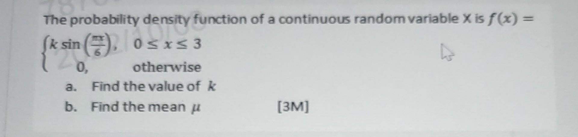 Solved The probability density function of a continuous | Chegg.com