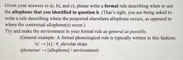 Given your answers to a), b), and c), please write a | Chegg.com