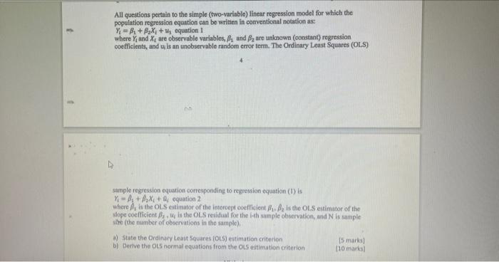 Solved All questions pertain to the simple (two-variable) | Chegg.com