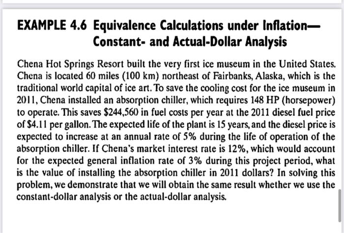 Solved EXAMPLE 4.6 Equivalence Calculations under Inflation- | Chegg.com