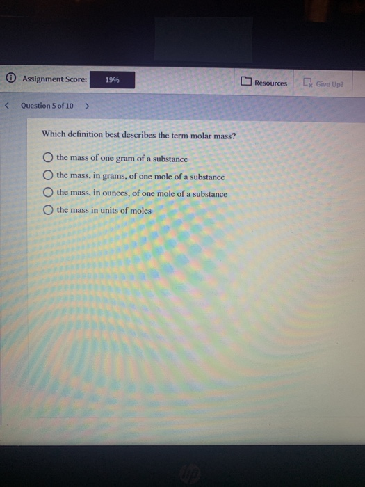 Solved Assignment Score: 19% Resources C Give Up? Hint | Chegg.com