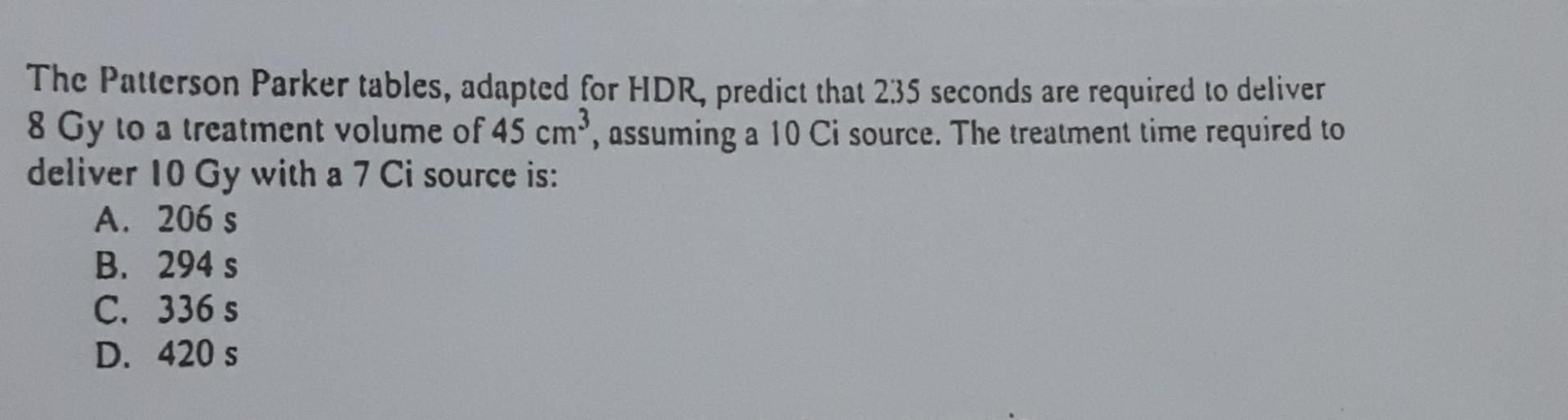 Solved The Patterson Parker tables, adapted for HDR, predict | Chegg.com
