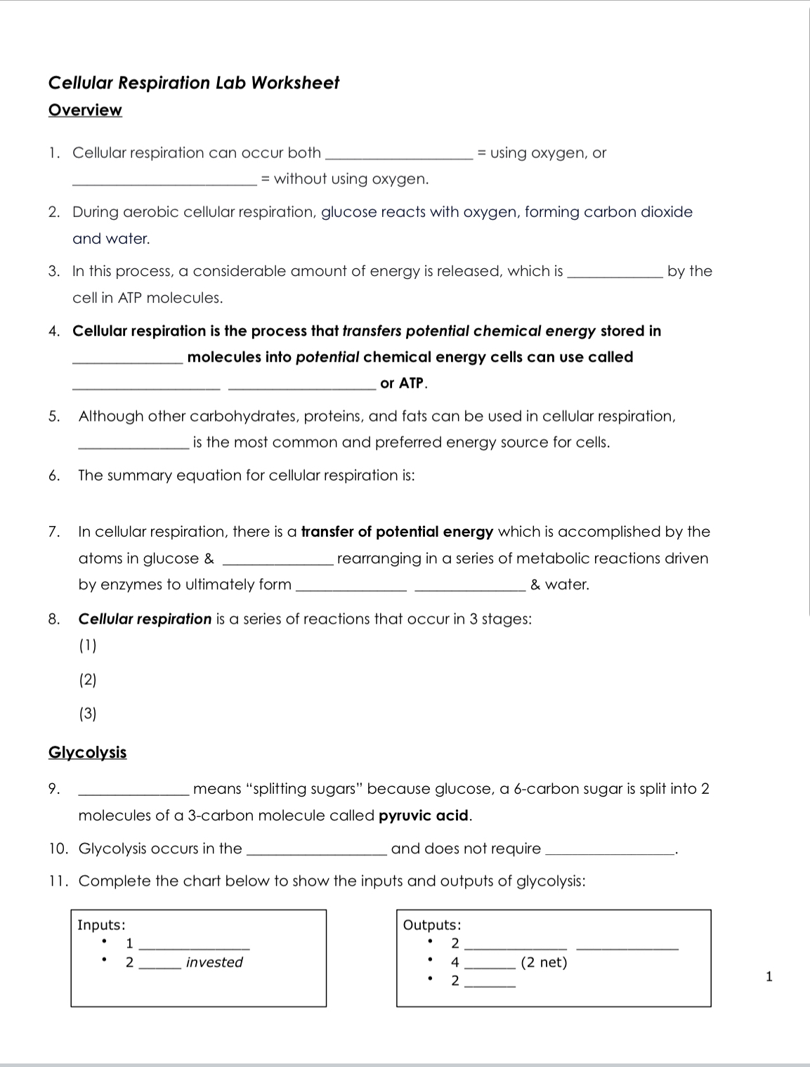 Solved Cellular Respiration Lab WorksheetOverviewCellular | Chegg.com