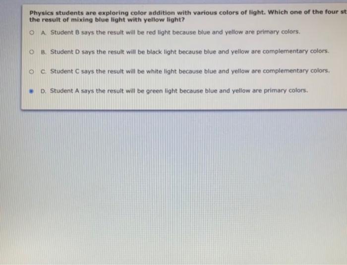 Solved Physics students are exploring color addition with | Chegg.com