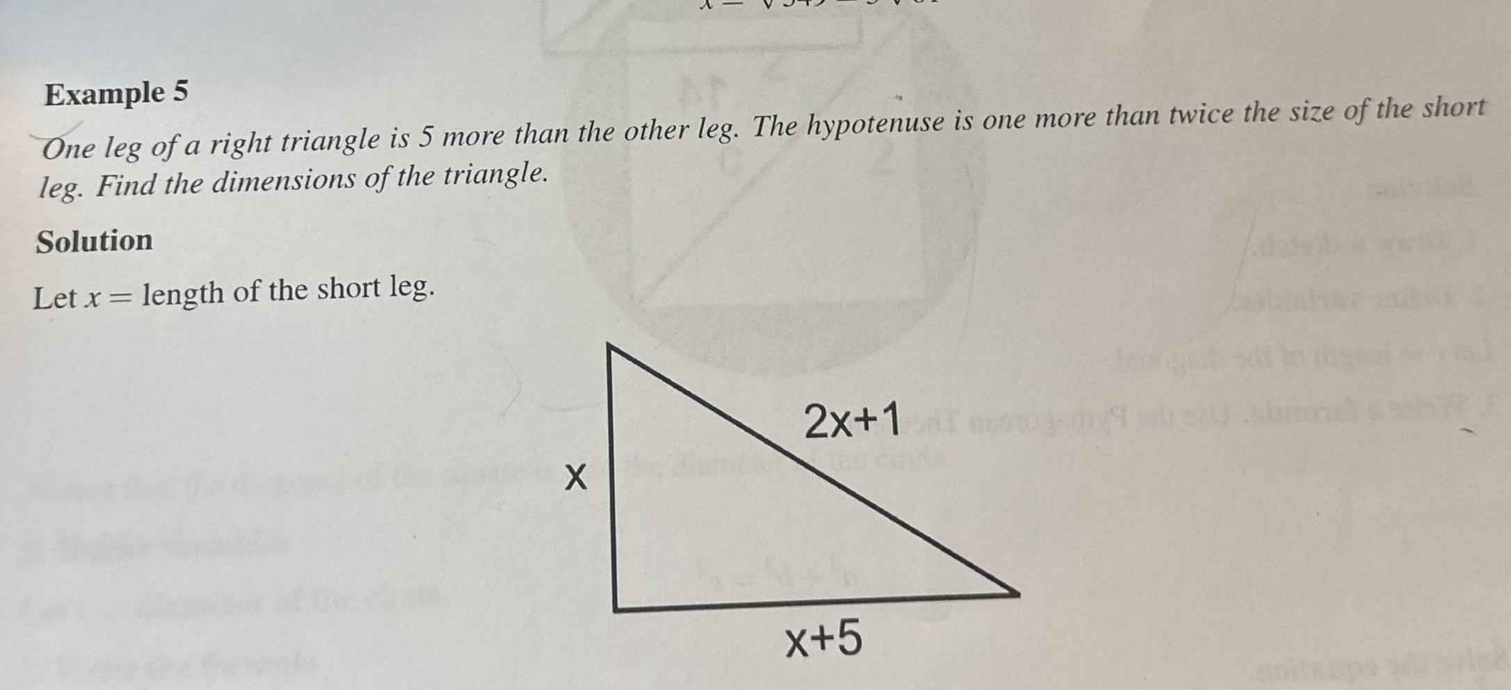 Solved Example 5One leg of a right triangle is 5 ﻿more than | Chegg.com